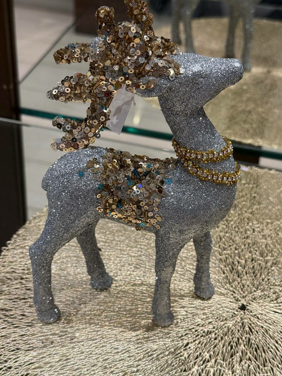 Фигурка новогодняя, Олень, Олень с серебристыми блёстками, высота 15см для декора