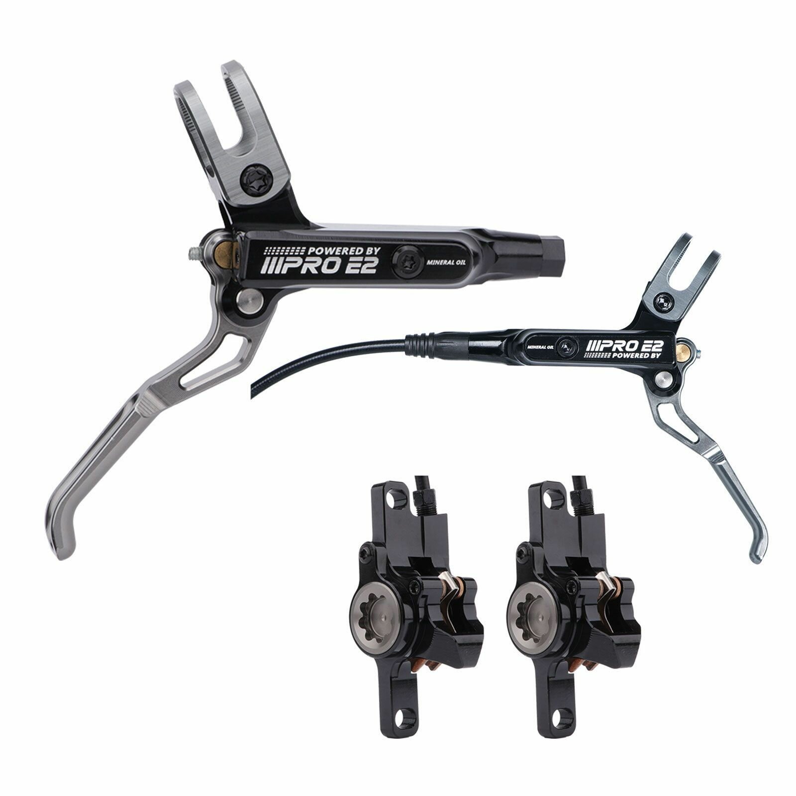 IIIPRO E2, дисковый тормоз для горного велосипеда, гидравлический двухпоршневой, передний интегрированный с ЧПУ и задний разделенный, черный