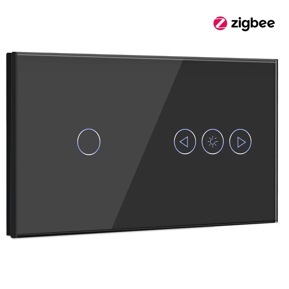 Сенсорный выключатель c Алисой, умный Zigbee выключатель 1 клавиши с светорегулятор, работает со шлюзом, панель стекло Черная