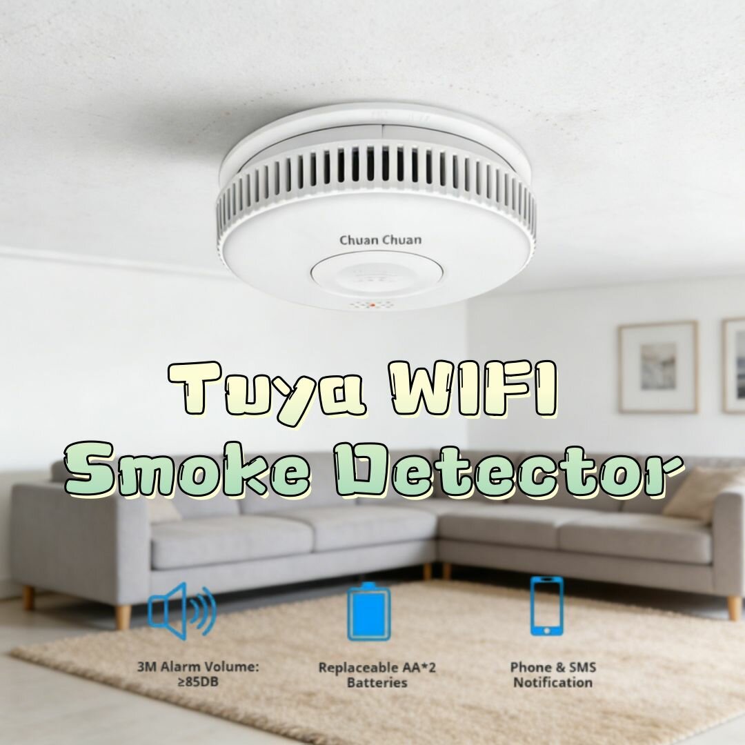 Умный Wi-Fi датчик дыма Tuya, технология двойной передачи и одного приёма , громкая сирена 85 дБ, защита от ложных срабатываний, с сеткой от насекомых для дома