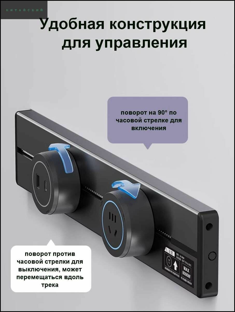 Трековая система розеток, накладная металлическая рейка 40 см + 2 евророзетки + 1 usb type c, белый