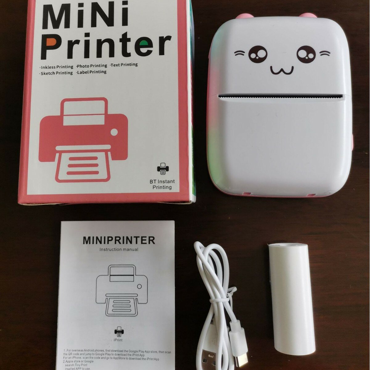 Домашний мини-принтер Bluetooth Meow Printer розового цвета.