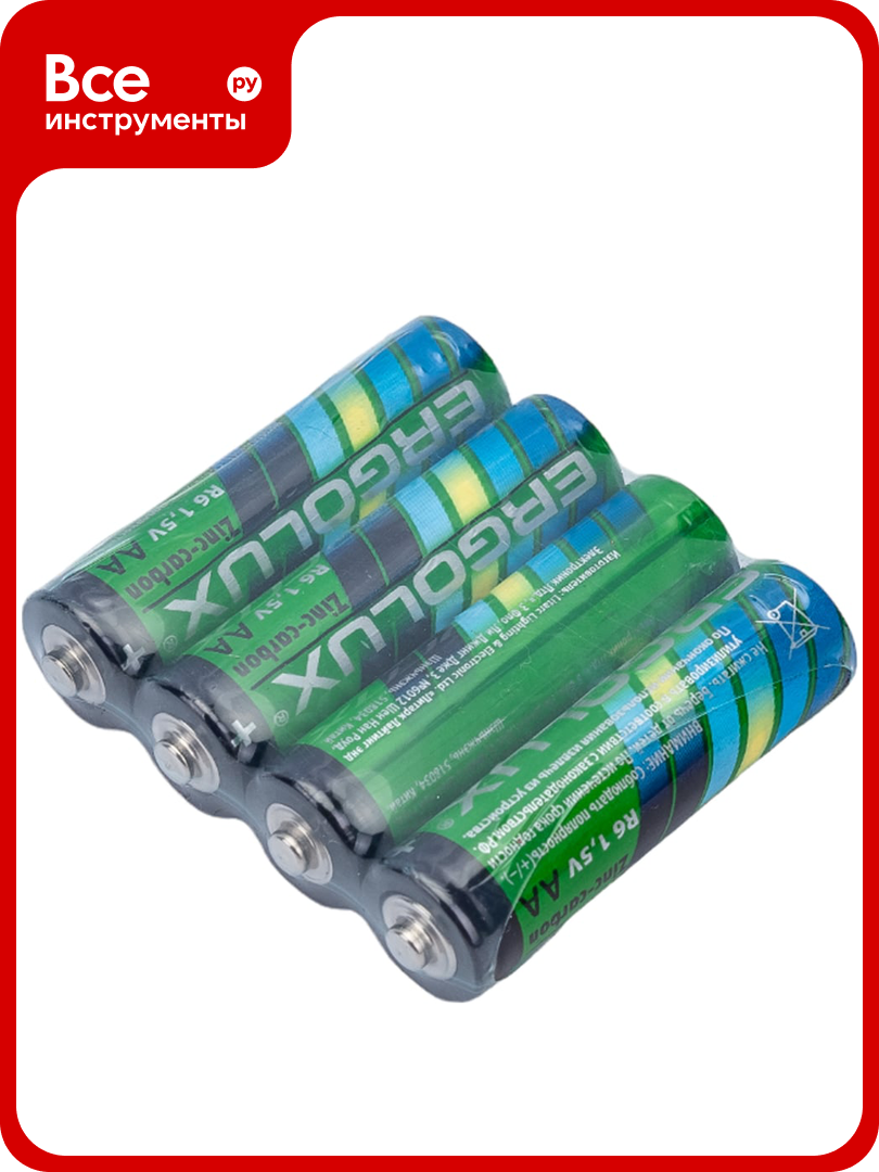 Батарейка Ergolux R6SR4, пальчиковый AA тип, солевой элемент, надежное 1.5В электропитание