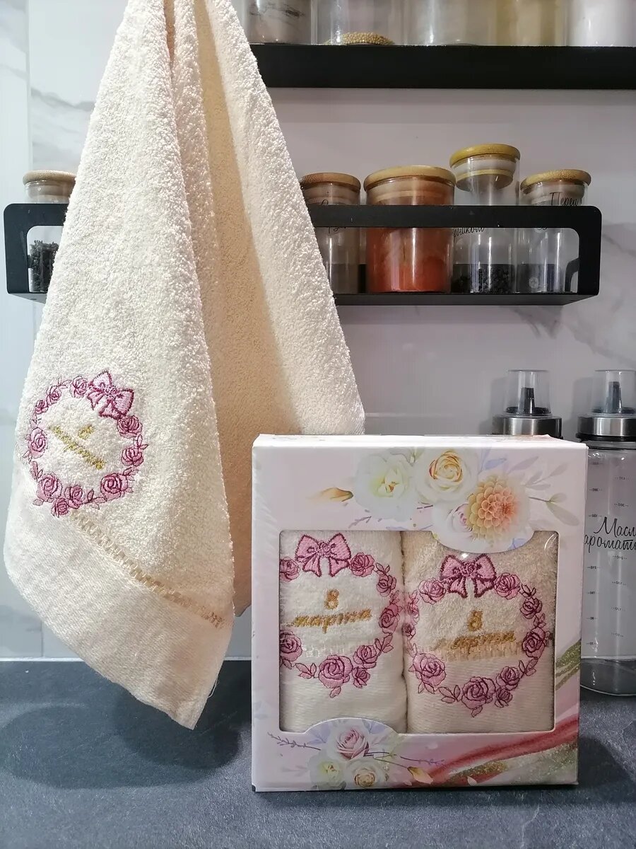 Набор полотенец "8 марта" 2 пр:35х75 в подар. коробке