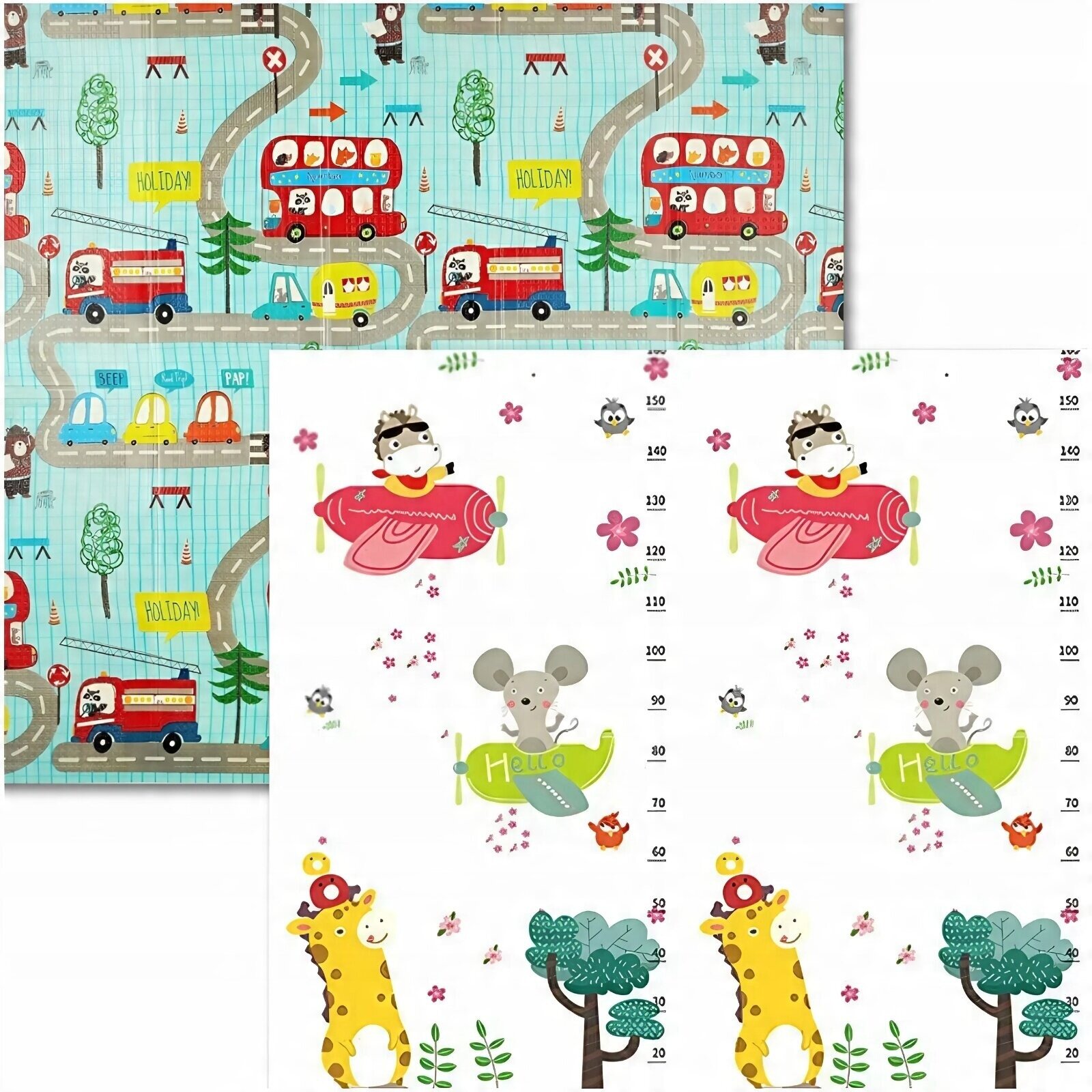 Коврик детский для ползания малышей, развивающий, водонепроницаемый, двусторонний складной Folding Crawling Mat FCJ1322285 Транспорт/Животные