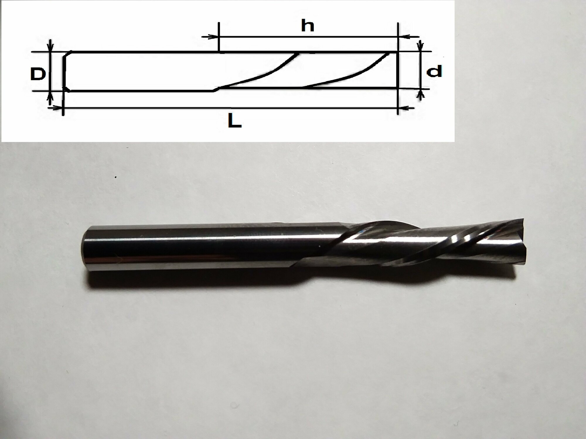 Спиральная двухзаходная фреза SZX622, d-6/ h-22/ D-6/ L-60. A series (с удалением стружки в низ) для ЧПУ станка