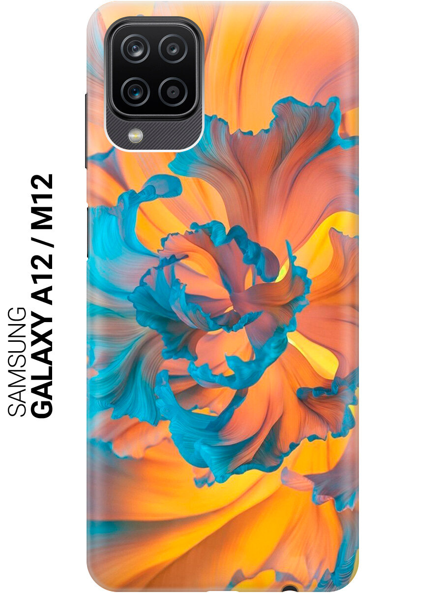 Силиконовый чехол на Samsung Galaxy A12 / M12 / Самсунг А12 / М12 с рисунком "Желто-голубой цветок"