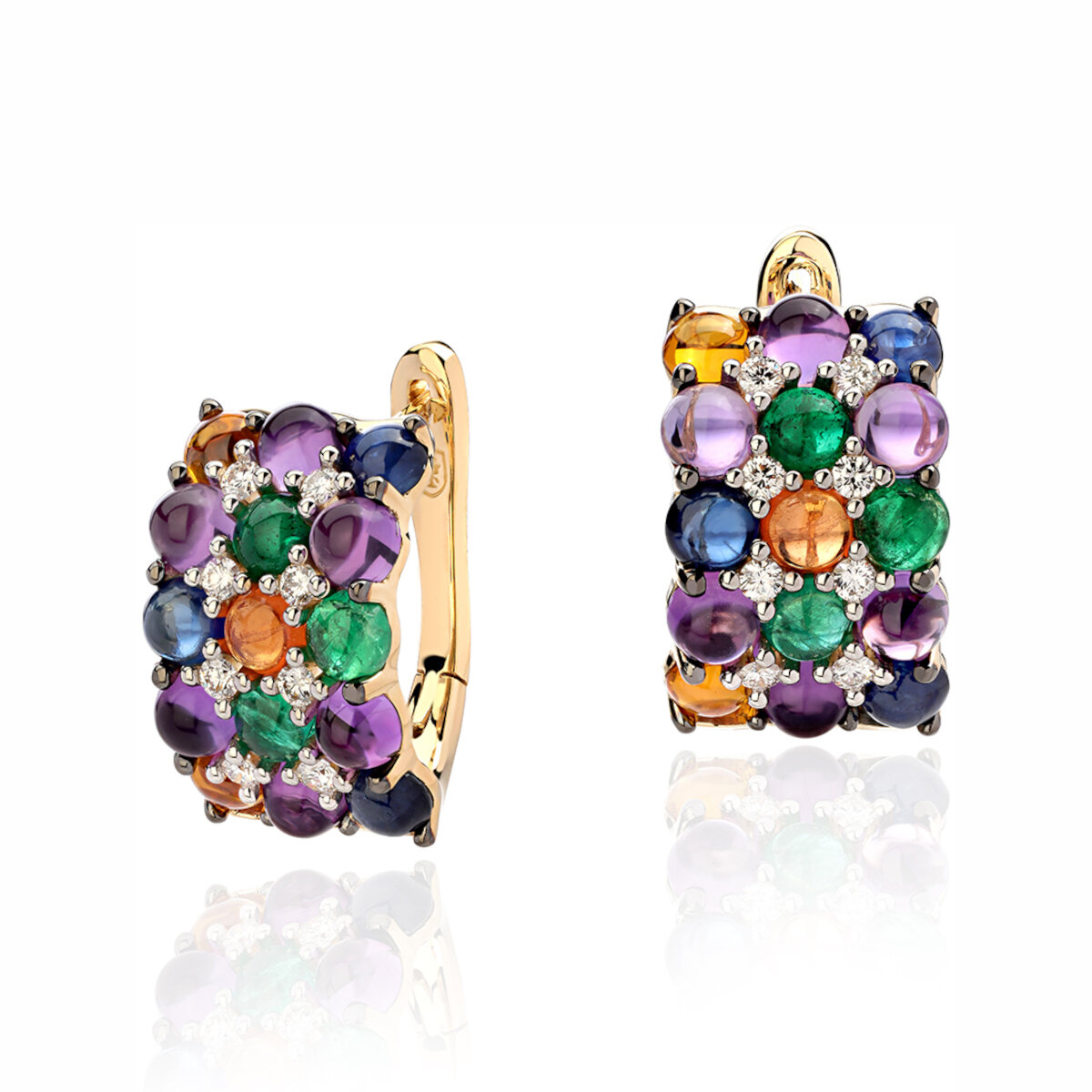 Серьги GEVORKYAN, желтое золото, 585 проба, аметист, сапфир, изумруд, бриллиант