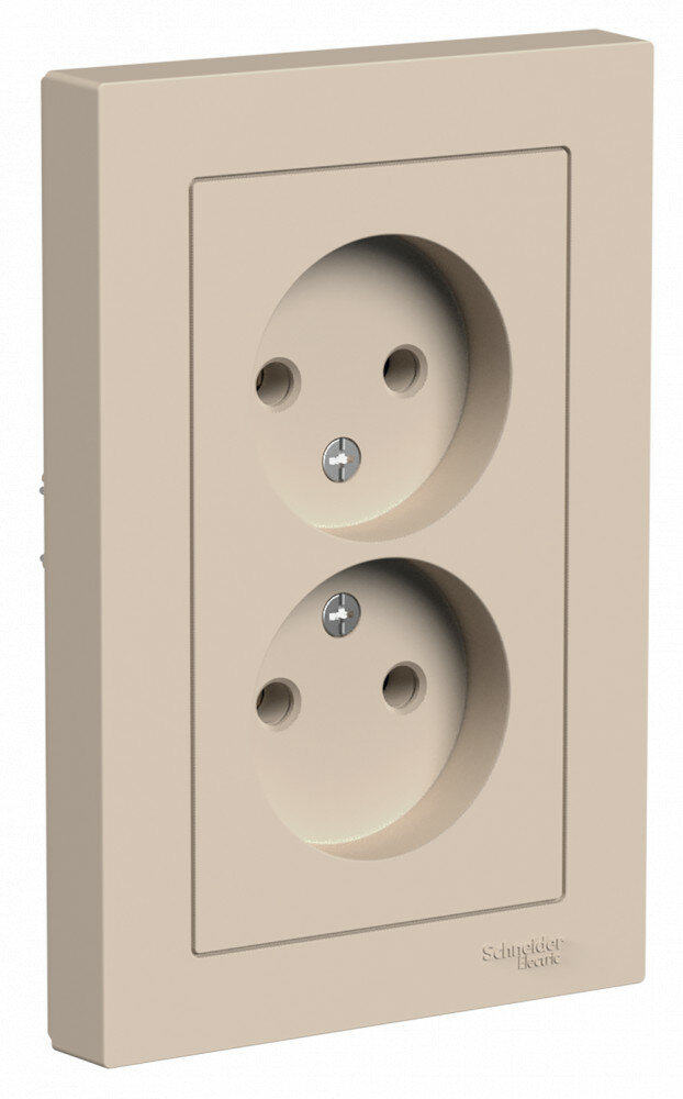 Розетка двойная без заземления 16А, в сборе с рамкой, AtlasDesign, цвет песочный