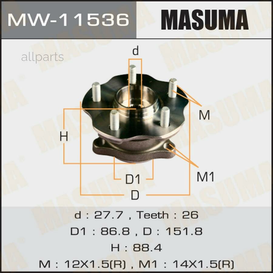 MASUMA MW-11536 к-кт подшипника ступицы заднего!\ Lexus RX270/RX350/RX450H GGL15 4WD all 08>