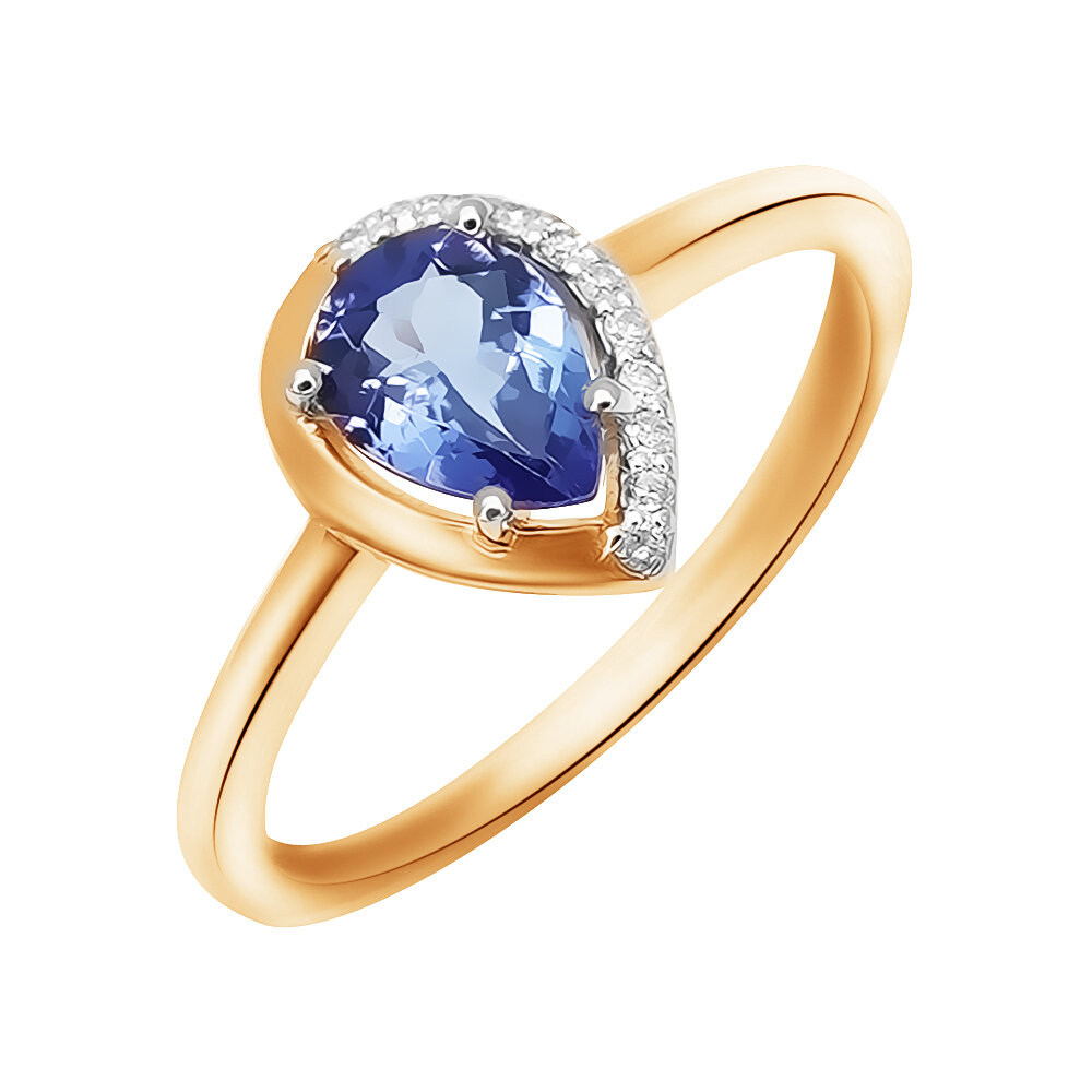 Кольцо, красное золото, 585 проба, бриллиант, танзанит