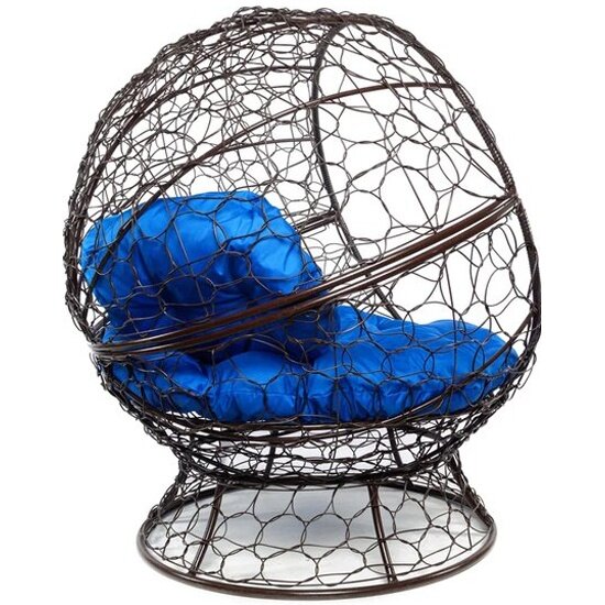 Кресло M-group апельсин с ротангом коричневое, синяя подушка