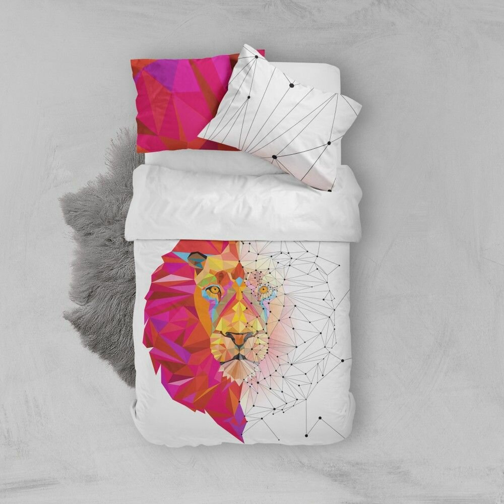 Арт комплект постельного белья Векторный лев Семейный, 70/70