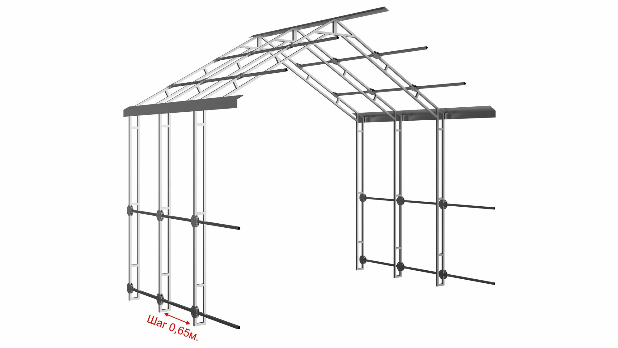 Удлиняющий блок к каркасу теплицы Ударница англичанка, 3х2 м, шаг между дугами 0,65 м