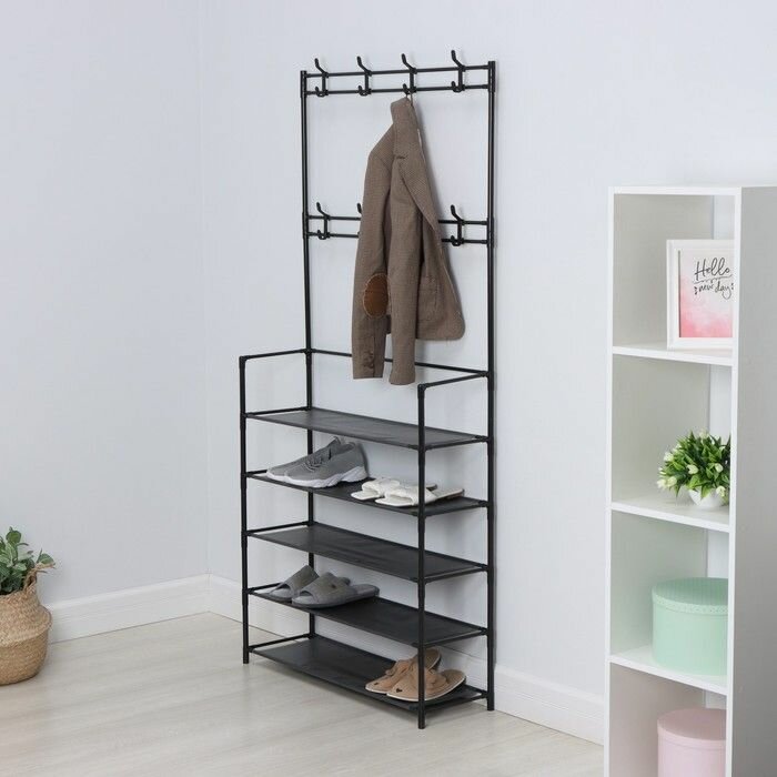 Вешалка - стойка напольная для одежды LaDоm, с полками для хранения, 5 ярусов, 80 х 26 х 165 см, цвет чёрный