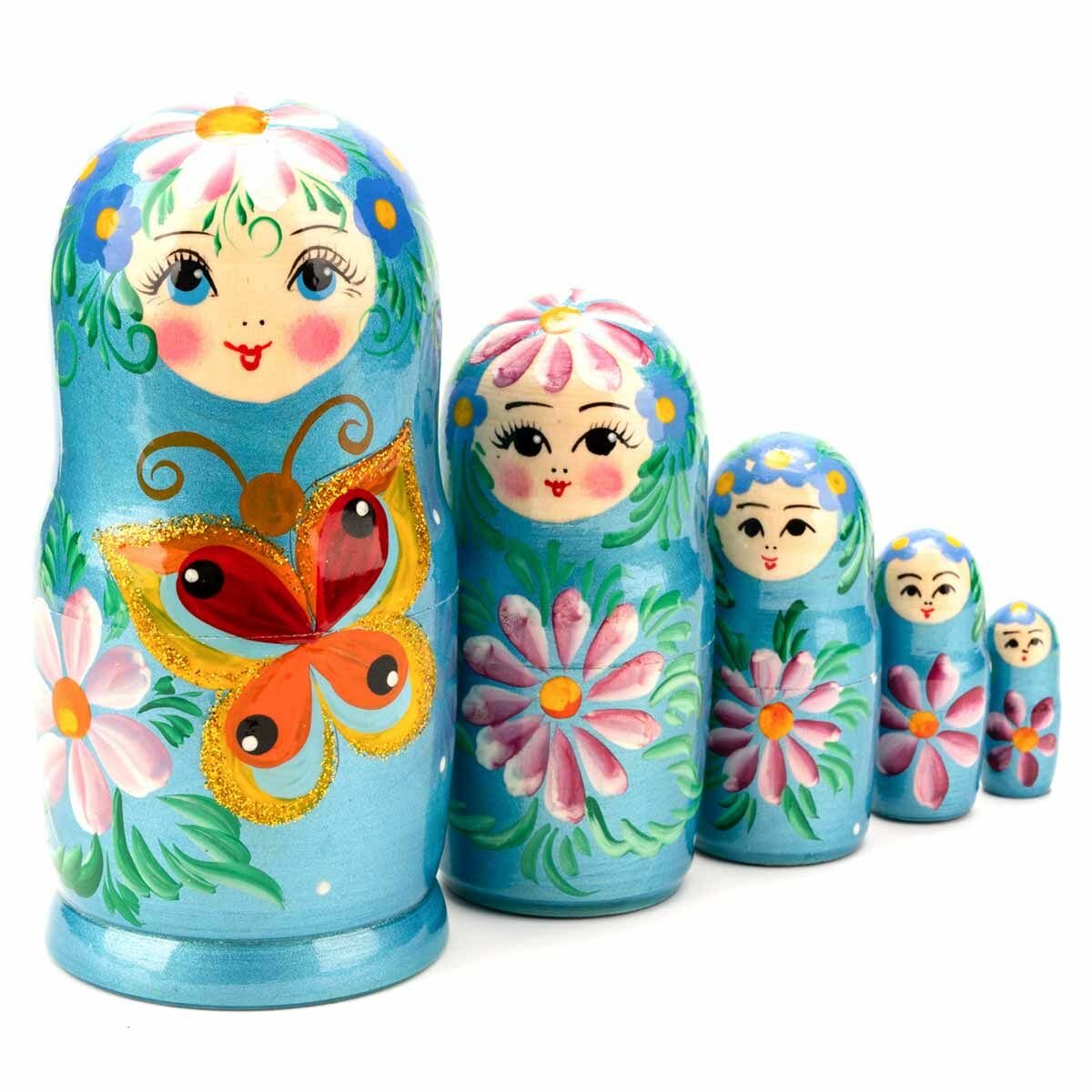 Матрёшка традиционная 5 кукольная - Бабочка, 14,5 см