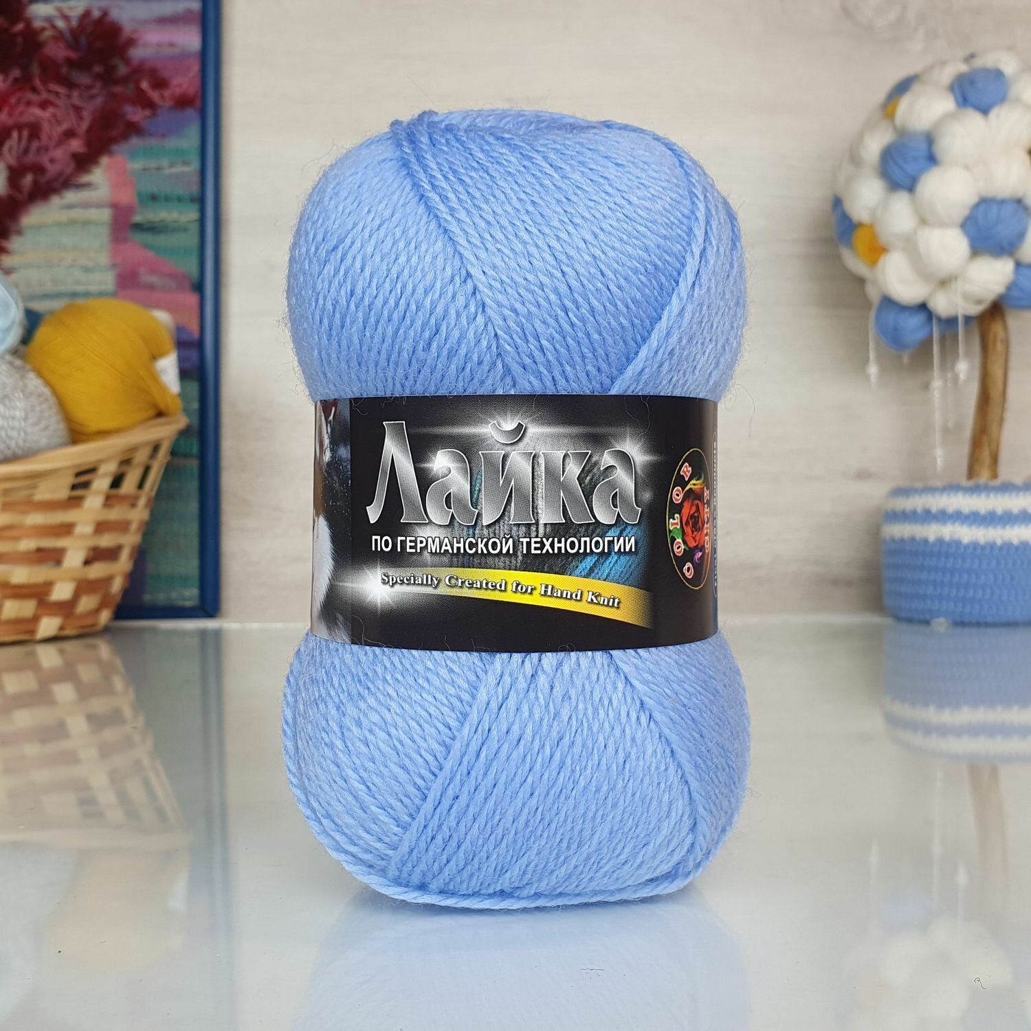 Пряжа COLOR-CITY Лайка 250 м Колор-сити, небесный - 306, 75% меринос, 25% полугрубая шерсть собаки, 10 мотков, 100 г, 250 м.