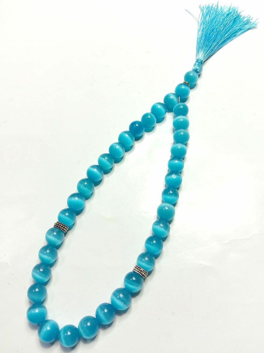 Мусульманские четки из кошачьего глаза, 33 бусины, диаметр 10 мм. в подарочной коробке.