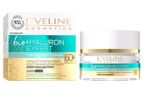 Eveline Bio Hyaluron Expert Гипоаллергенный мультипитательный восстанавливающий крем-концентрат 60+ (дневной/ночной) 50 мл.