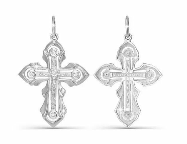 Крестик, серебро, 925 проба, родирование, фианит