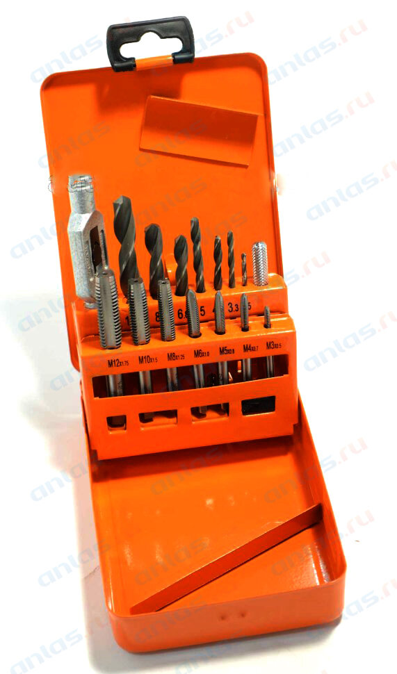 Набор метчиков М 3-М12 и сверл 2,5-10,2 мм 15 пр. металлический футляр BERiL