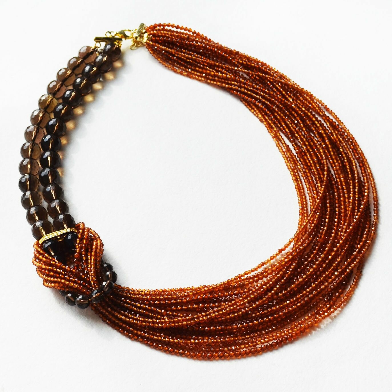 Колье, гранат, раухтопаз