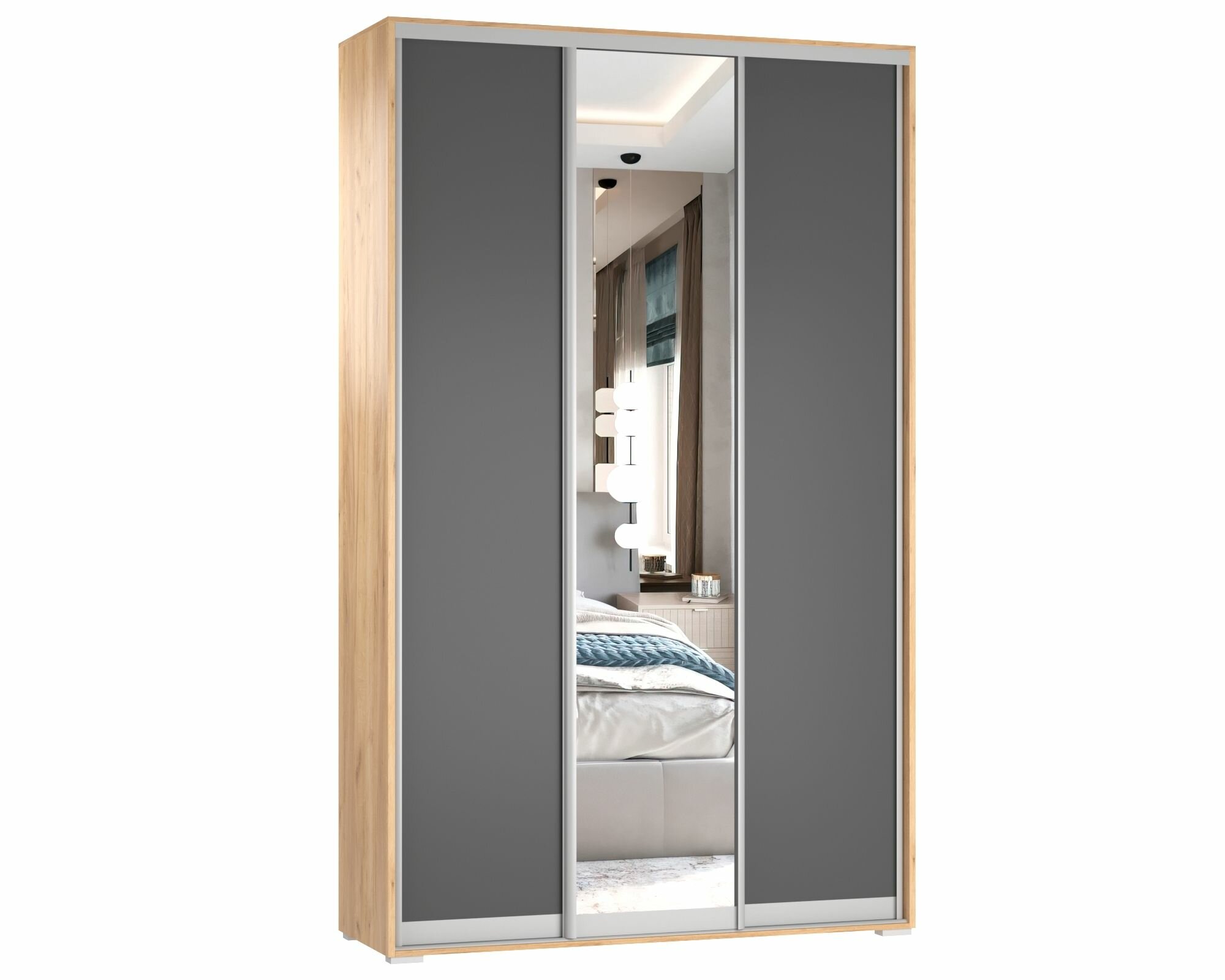 Шкаф купе с полками и штангой "МНР 9" 150х240х60 Дуб крафт золотой / Серый графит