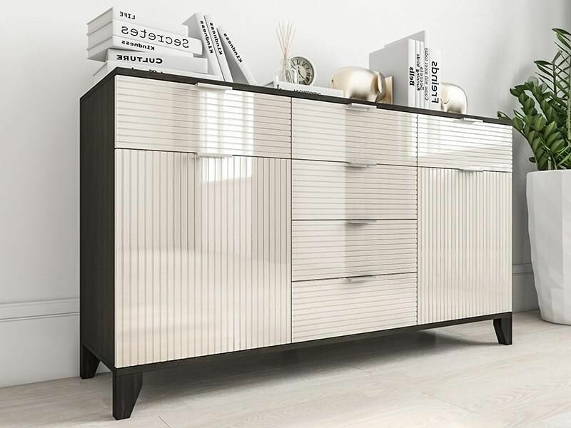 Комод для вещей "Сканди 22" 140х100х40, венге цаво / ваниль глянец