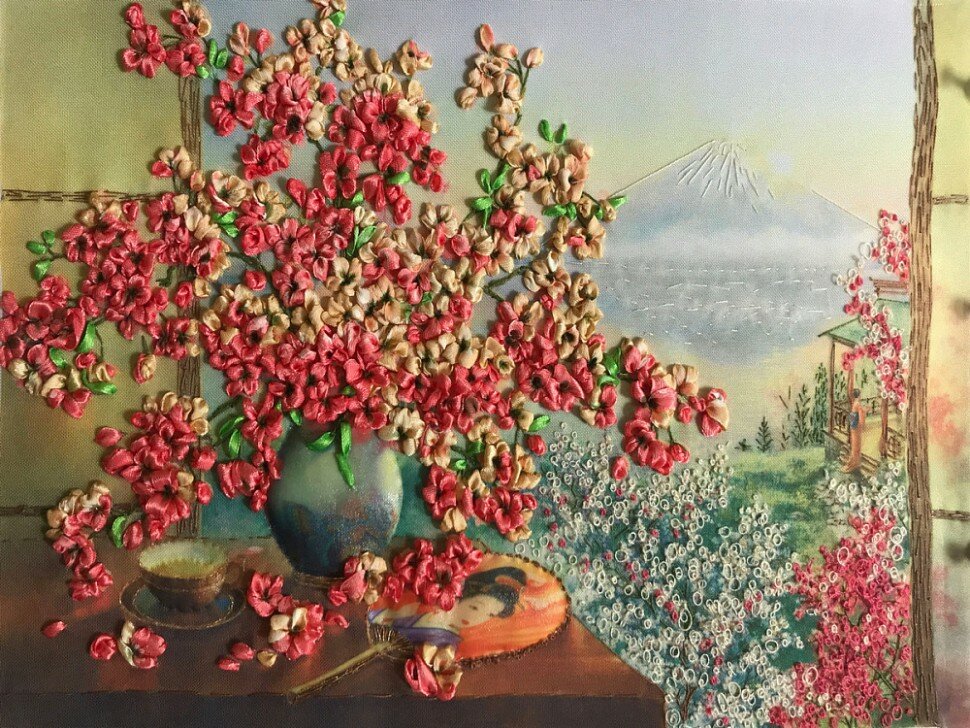 Набор для вышивания Многоцветница #МЛ(н) 3021 Сакура, Вышивка лентами, 26 х 33.5 см