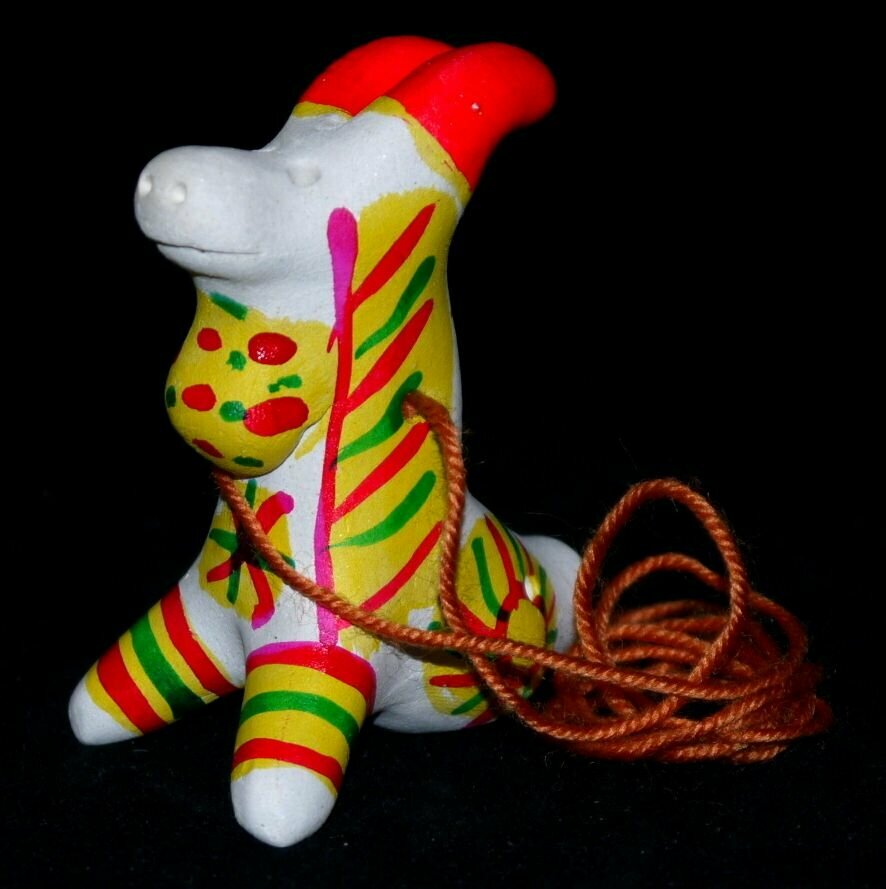 Свисток на веревочке "Козел"-1, Филимоновская глиняная игрушка, ручная авторская работа