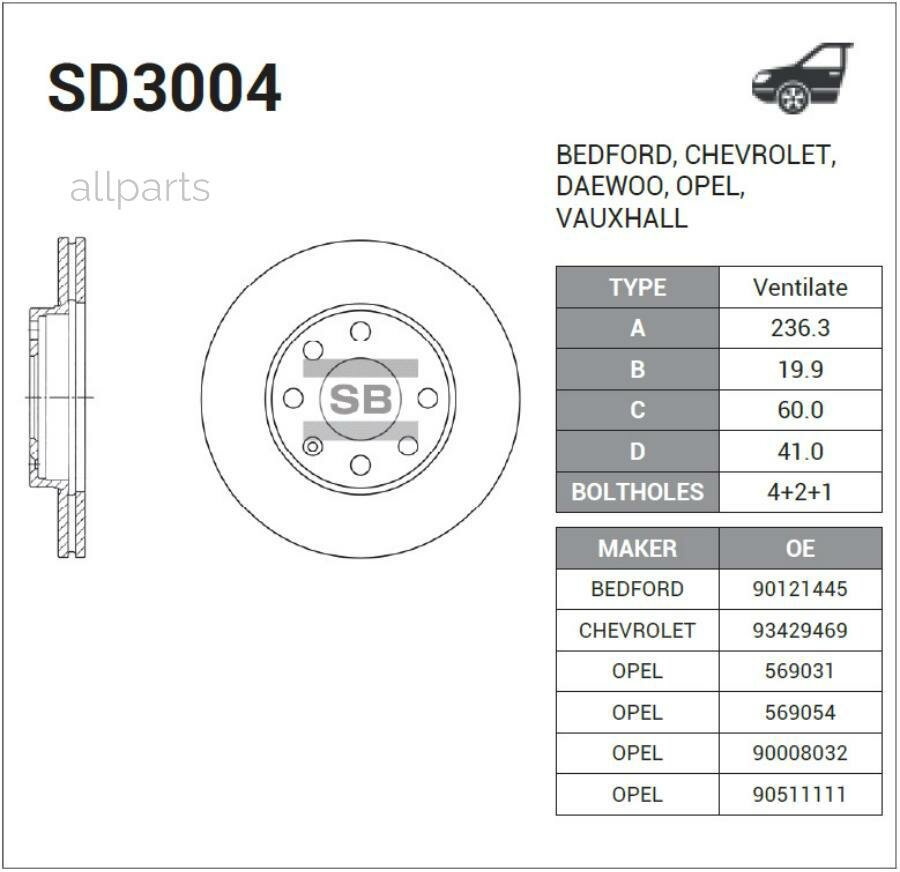 SANGSIN BRAKE SD3004 диск тормозной SD3004