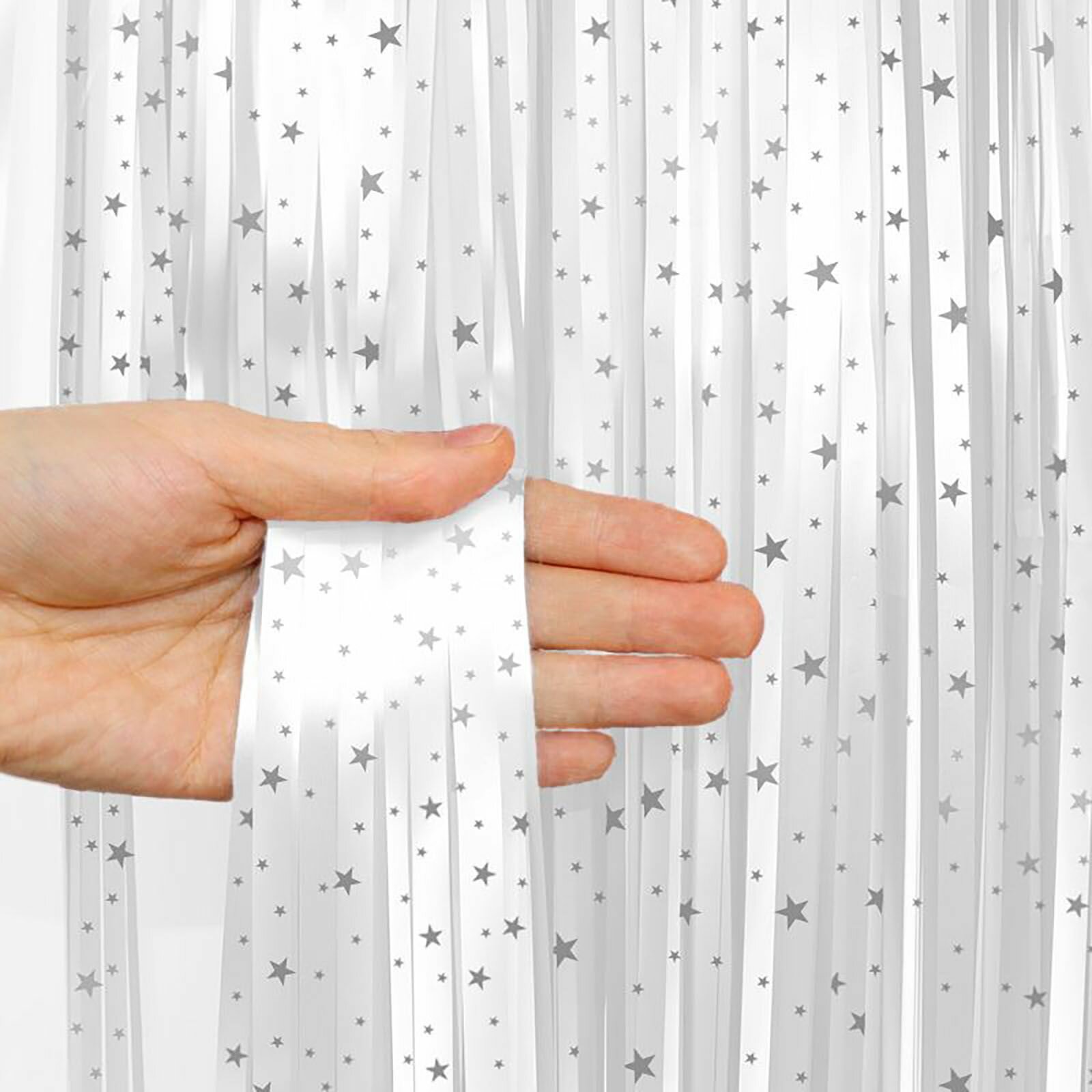 Занавес "Дождик" Белый с серебряными звездами, 1*2 м, 1 шт. / Веселый праздник