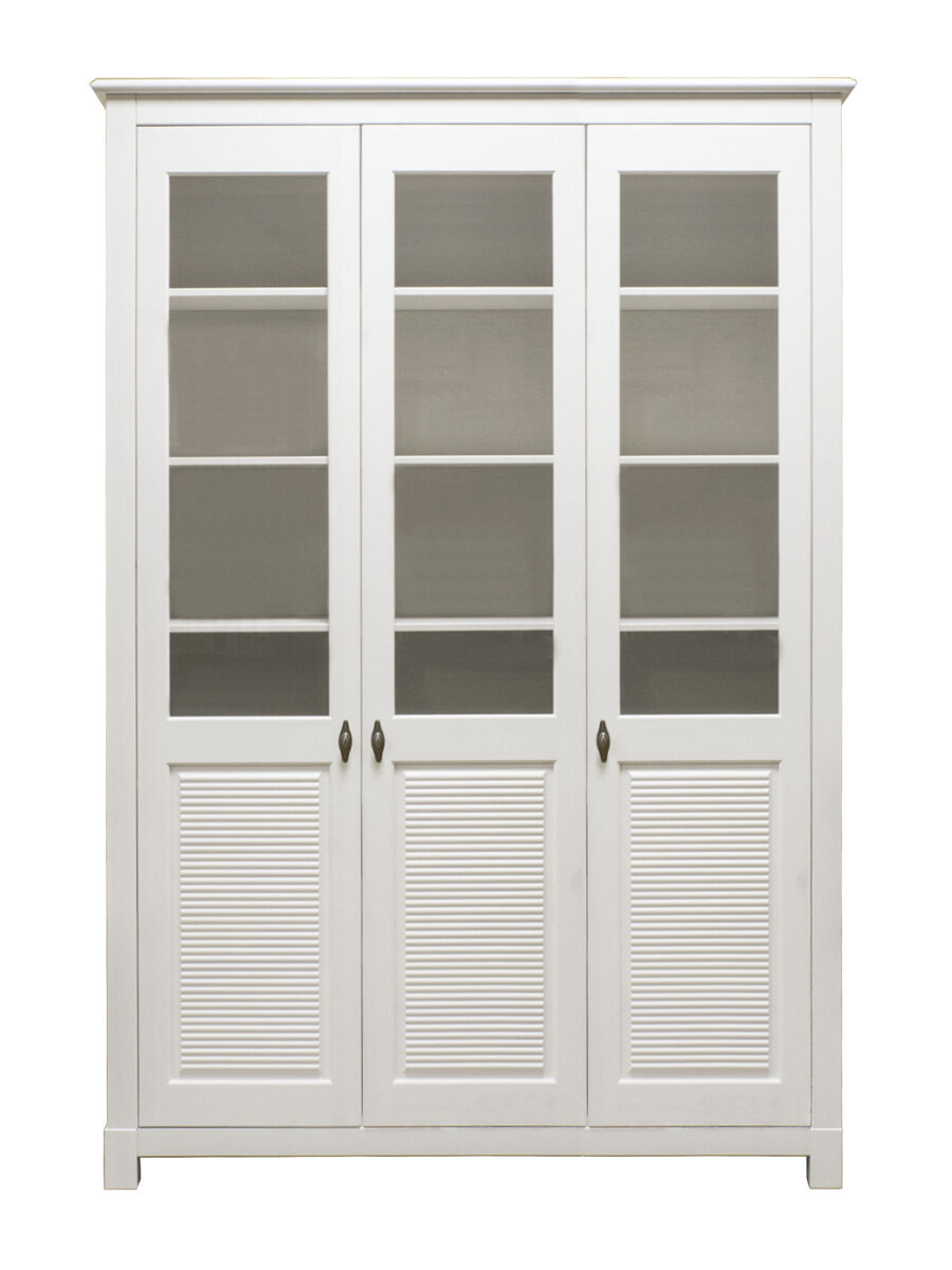 Стеллаж с дверями ММЦ Кабинет Рауна 30 (белый воск УКВ) из массива сосны