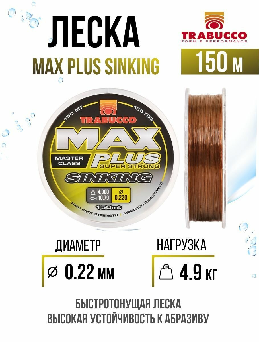 Монолеска для рыбалки Trabucco Max Plus Sinking 150m Brown 0.22mm 4.90kg
