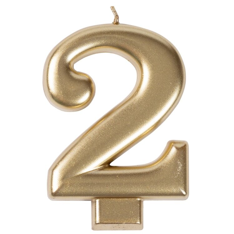 Свеча -цифра "2" Золотая, 8 см