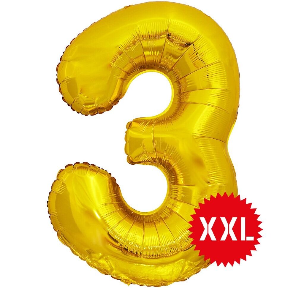 Шар (50'/127 см) Цифра, 3 Гигант, Золото, 1 шт. в упак.