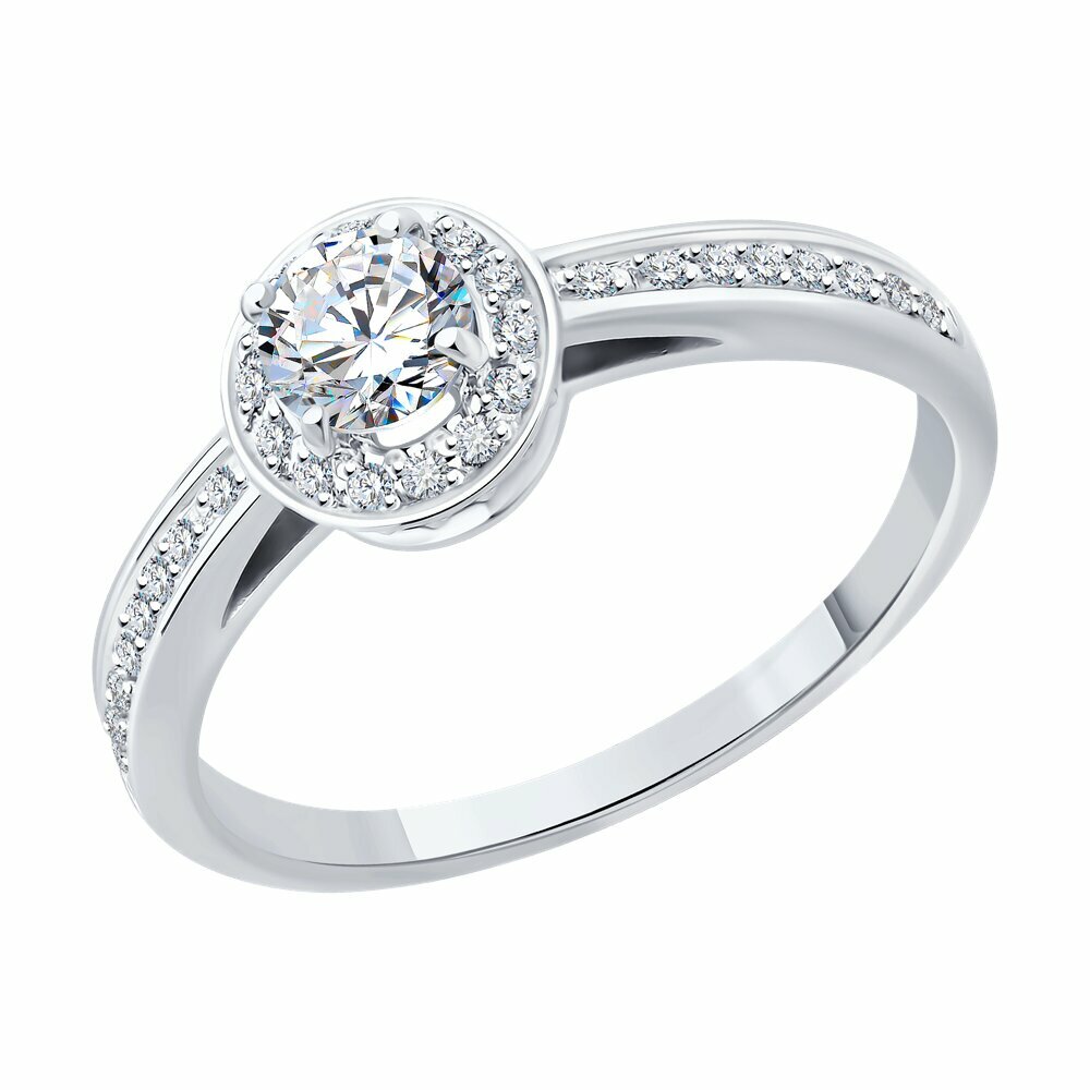 Кольцо, белое золото, 585 проба, бриллиант выращенный