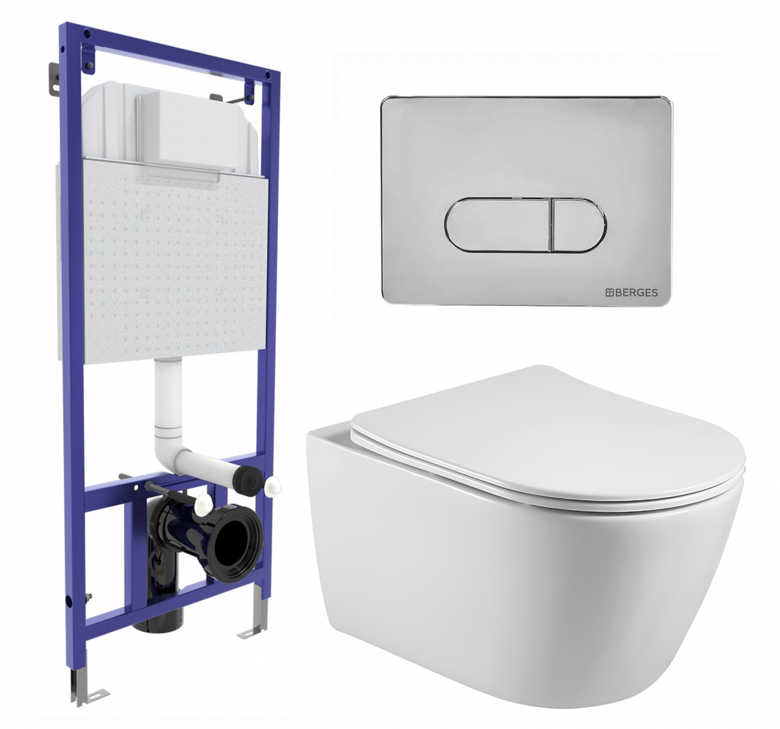 Комплект 3 в 1 инсталляция Berges Wasserhaus Novum 040233 + Унитаз подвесной Акватек Вега AQ1905-00 + кнопка хром