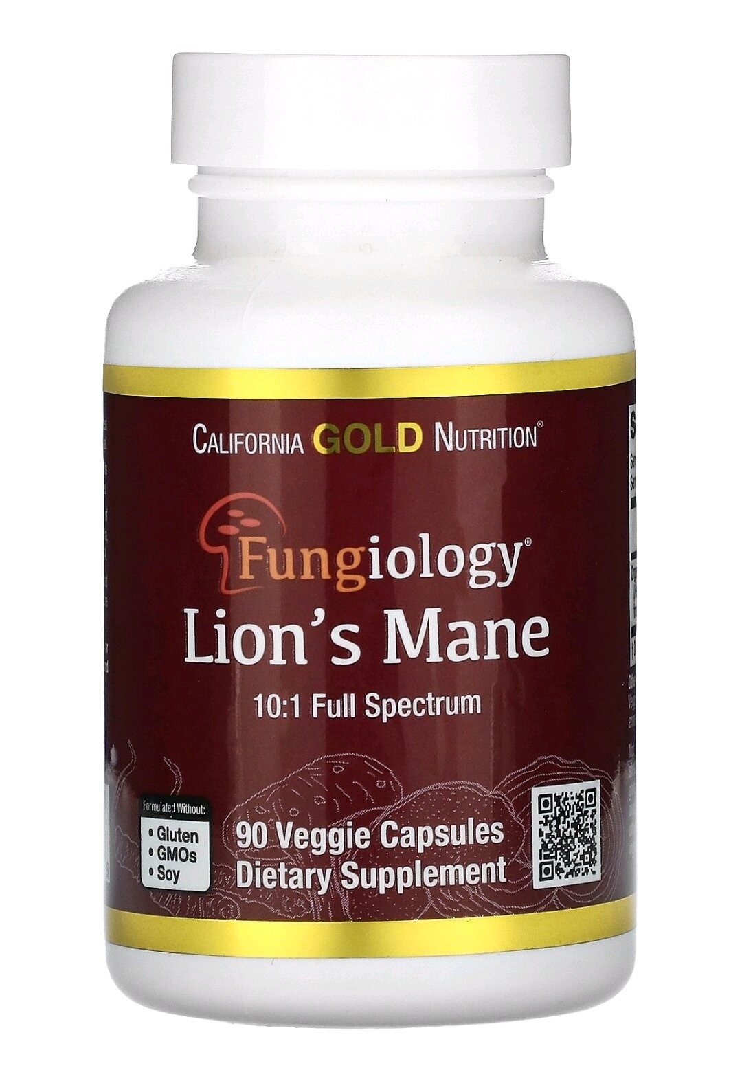 Ежовик гребенчатый полный спектр, 600 мг, 90 кап, California gold nutrition