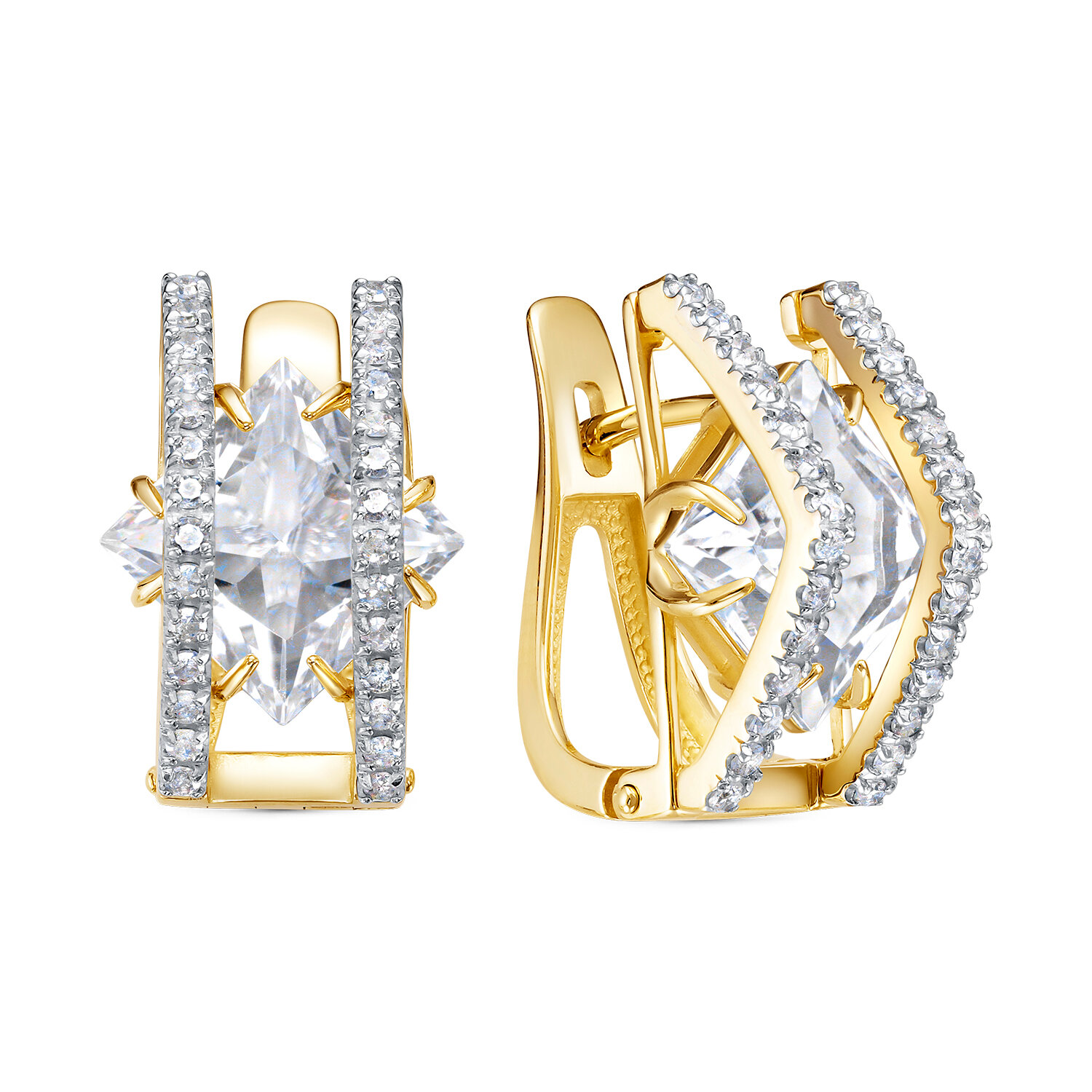 Серьги, желтое золото, 585 проба, бриллиант, горный хрусталь