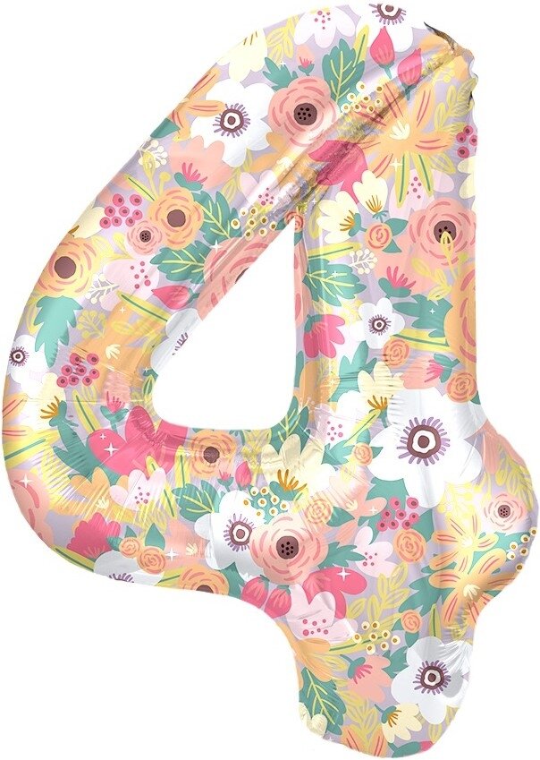 Шар (34'/86 см) Цифра, 4 Цветочный вальс, 1 шт. в уп.
