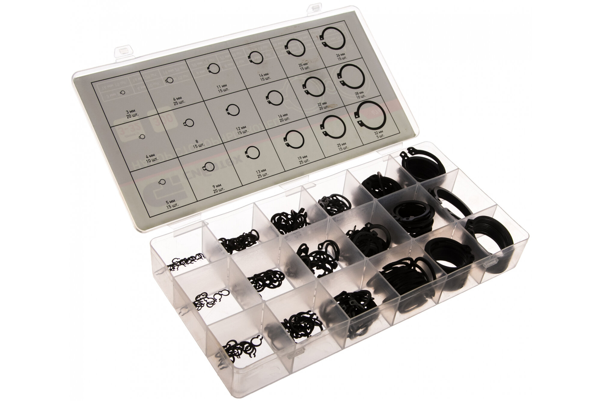 Набор стопорных колец СИБРТЕХ D 3 - 32 мм 300 предметов 47600