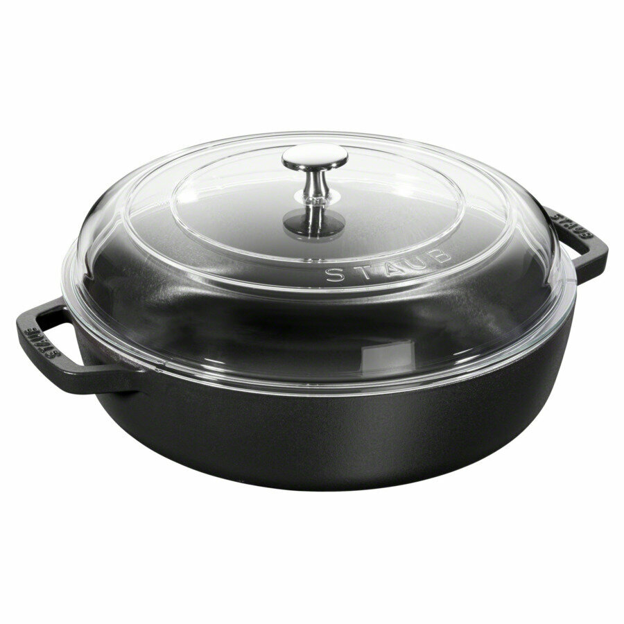 Сотейник со стеклянной крышкой Staub 28 см, чугун, черный, премиум качество
