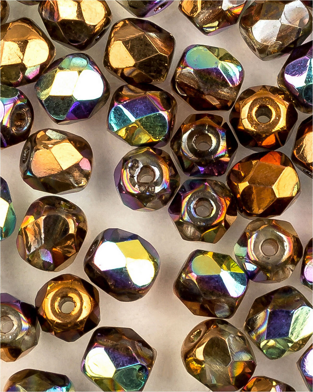 Стеклянные чешские бусины, граненые круглые, Fire polished, 4 мм, цвет Crystal Glittery Bronze, 150 шт.