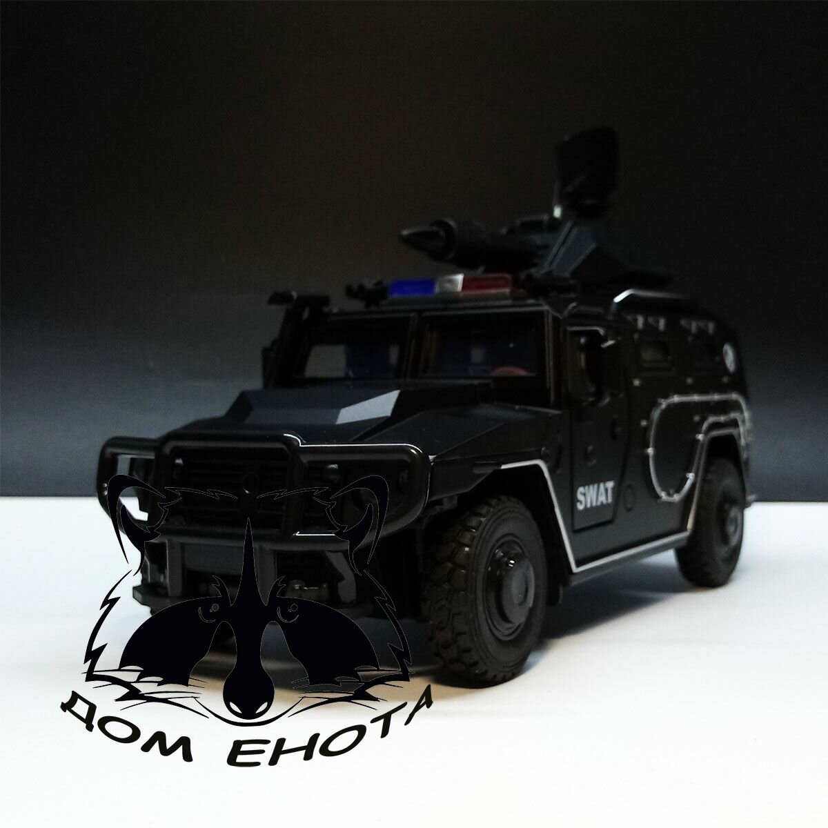 Машинка броневик TIGER металлическая модель 1:24 военный внедорожник игрушка 21см черный пво ракетница