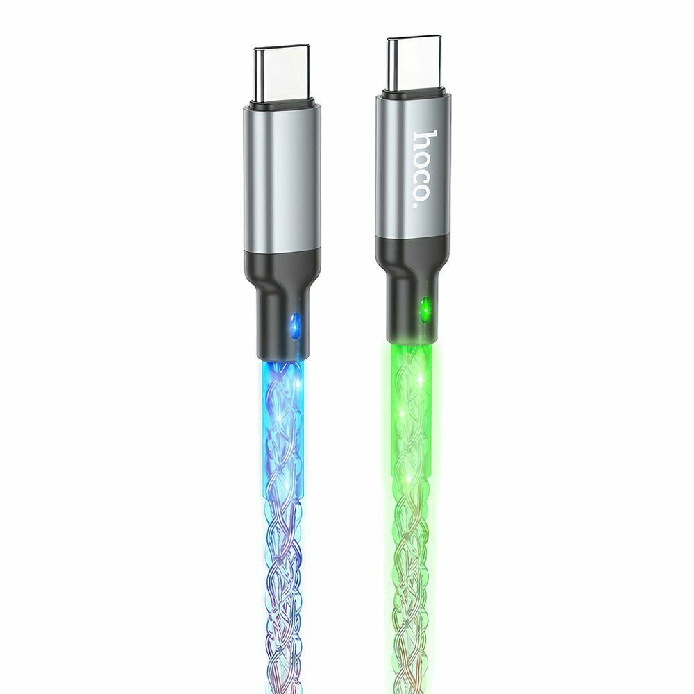 USB-C кабель HOCO U112 Shine Type-C, 3А, 60W, LED подсветка, 1м, PVC (серый)