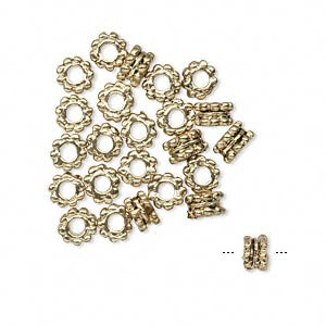 Бусина металлическая, 5х3мм, рондель, двойная, базовый материал - цинковый сплав, позолоченная с чернением, 5 шт.