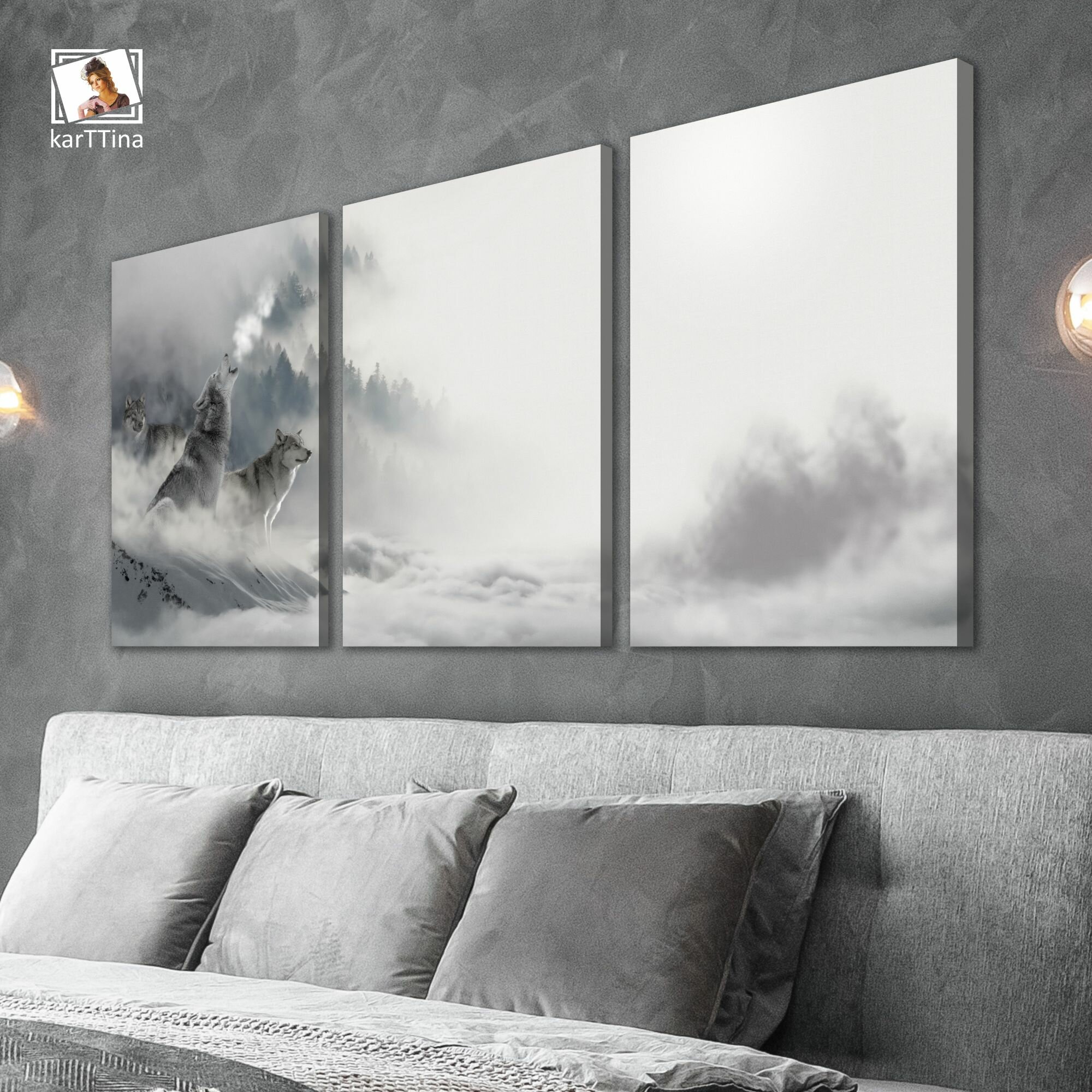 Картина на стену, интерьерная "Волчья стая", 150 см х 70 см