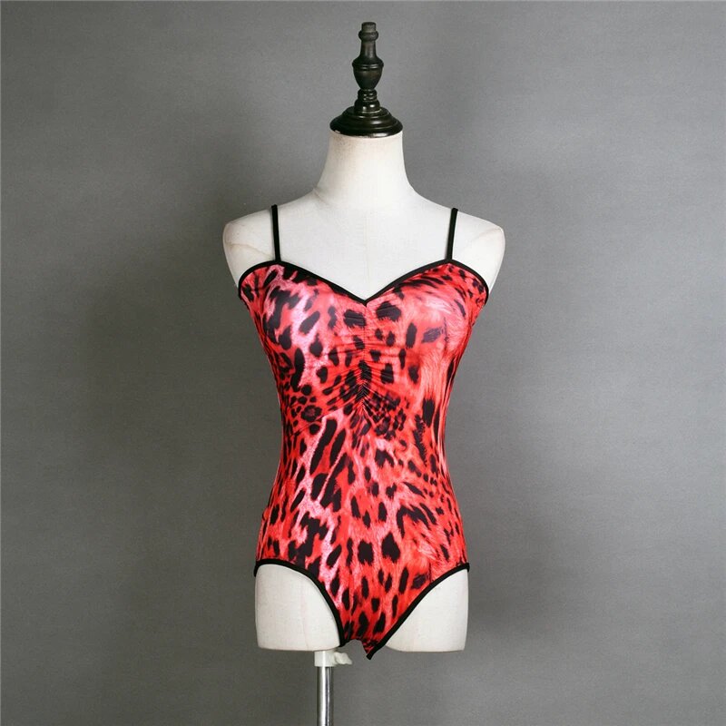 Боди для танцев Red Leopard print