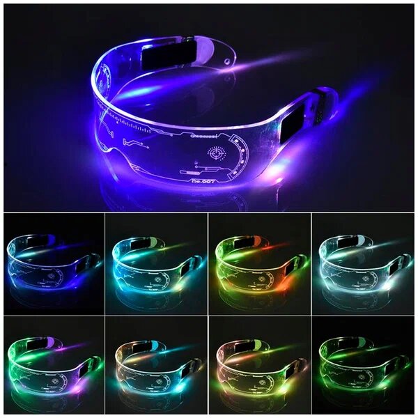 Светящиеся неоновые карнавальные очки LED киберпанк с подсветкой из тик тока